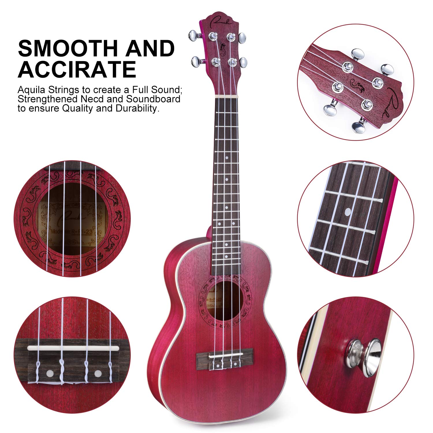 Concert Ukulele with Padded Gig Bag Ukelele - Pitaya Red