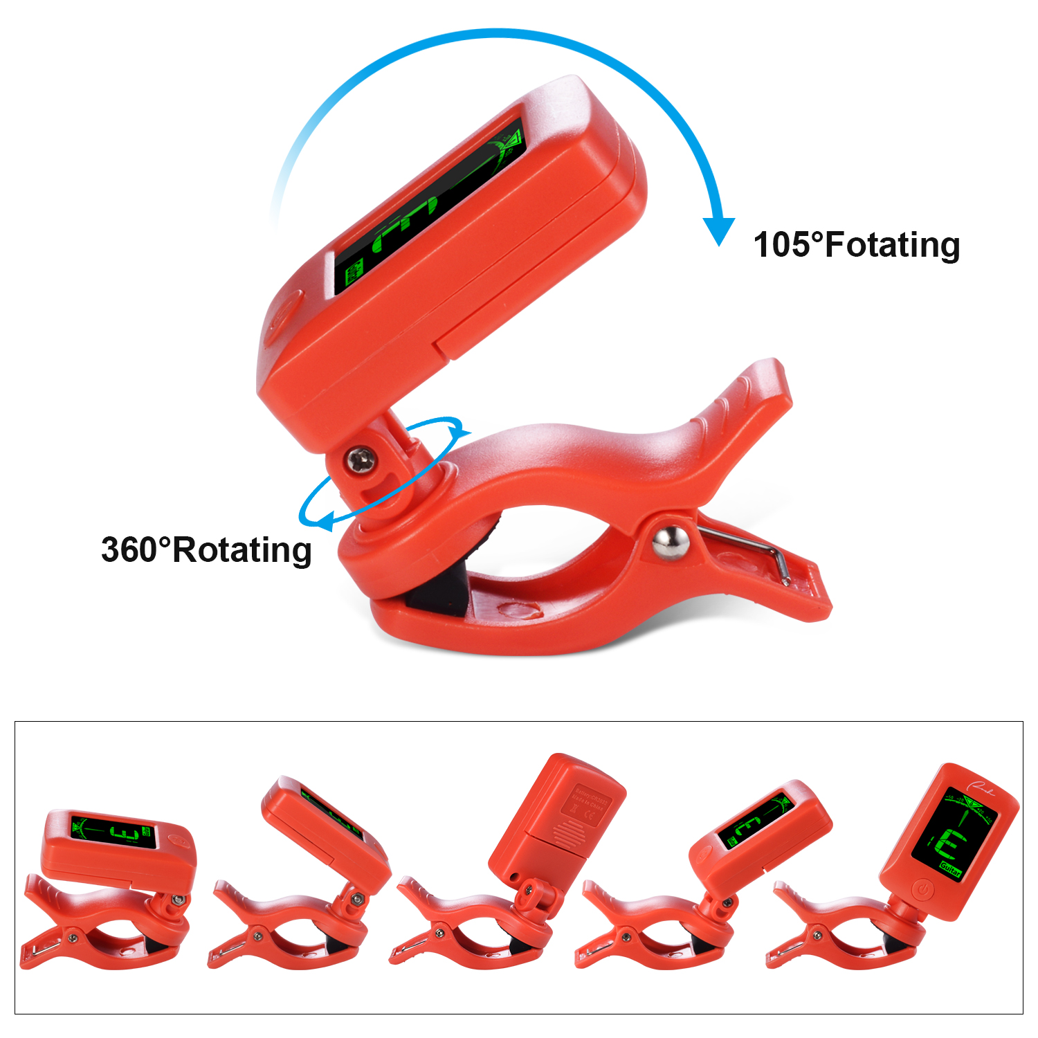 Red Guitar Tuner - Clip-On Tuner Specialized for Ukulele and Guitar