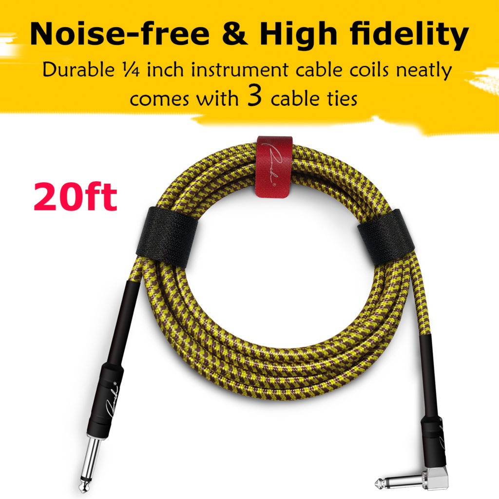 Guitar Cable - Ranch 20 Ft Straight To Right 1/4 Inch Cable